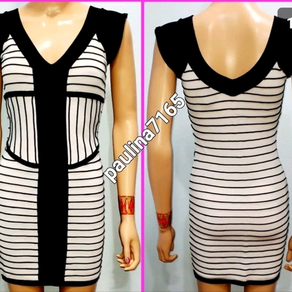 2B Bebe | Dresses | 2b Bebe Blackwhite Stripe Knit Bodycon Dress | Poshmark